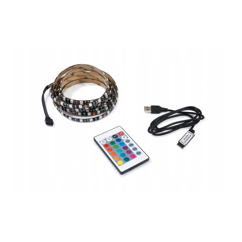 RGB LED juosta su pultu 2m, USB jungtis