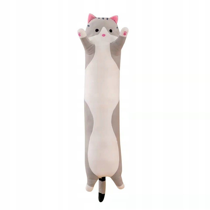 Mielas pliušinis žaislas katė - pagalvė, pilka 90cm