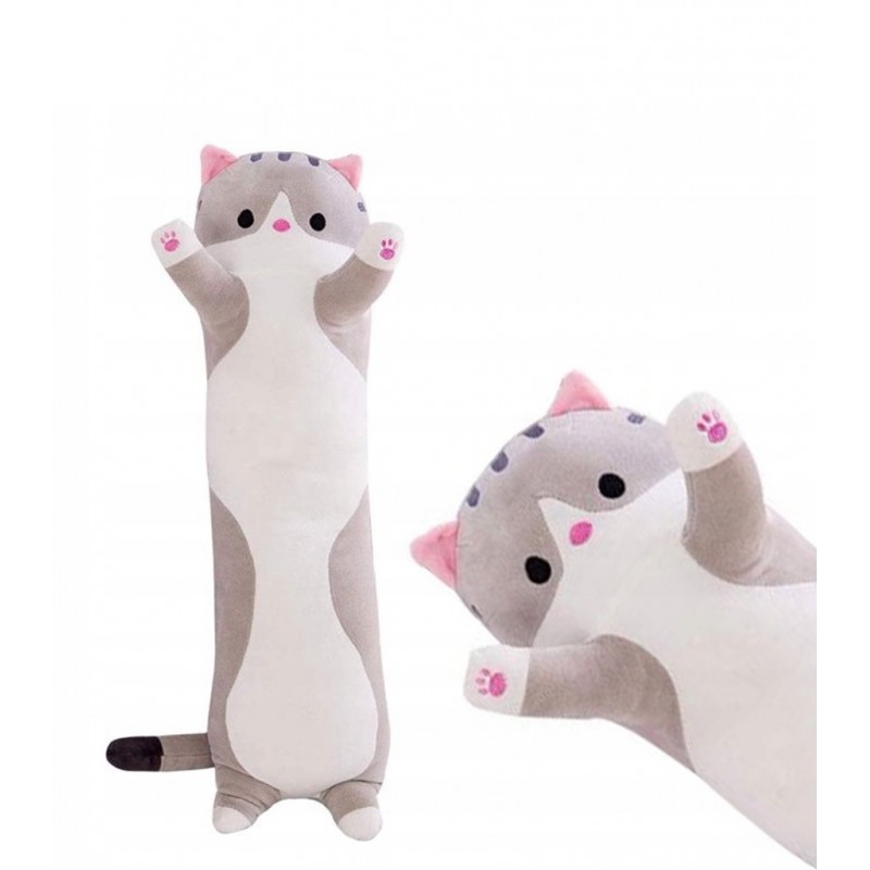 Mielas pliušinis žaislas katė - pagalvė, pilka 50cm