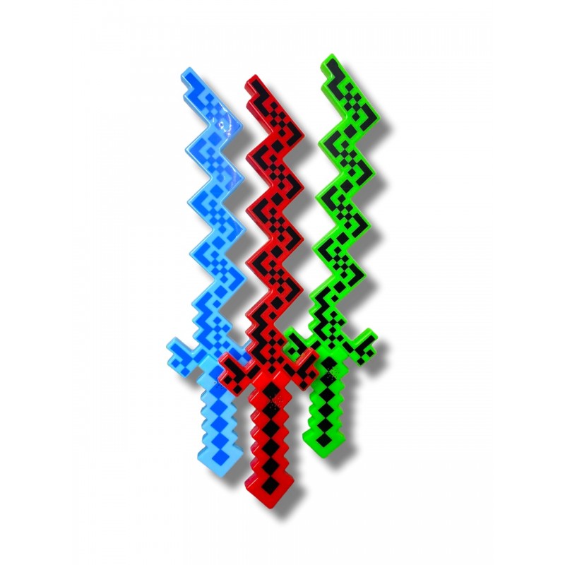 Šviečiantis ir grojantis Minecraft stiliaus išlenktas kardas - raudonas