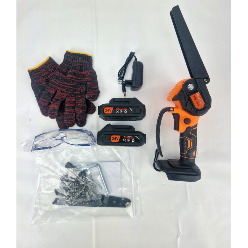 Mini akumuliatorinis grandininis pjūklas 6'' x2 baterijos 24V + dvi ...