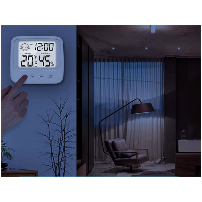 Elektroninis LCD higrometras / termometras su laikrodžiu