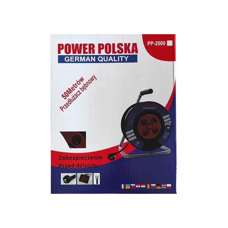 Kokybiškas prailgintuvas - POWER POLSKA, 2750W 3x2,5mm² / 50 metrų