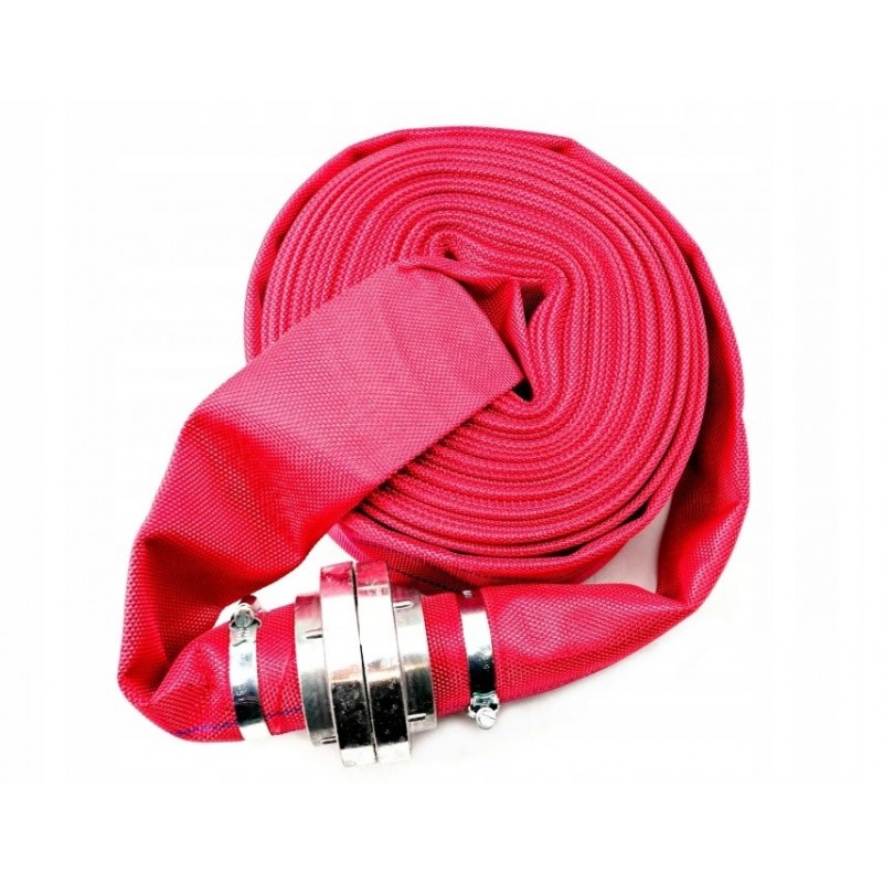 Ypač kokybiška raudona gaisrinė vandens žarna su antgaliais 3" x 30 m