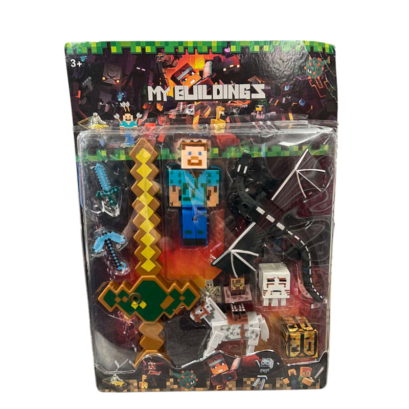 Minecraft figūrėlių rinkinys su drakonu ir kardu, 10vnt.