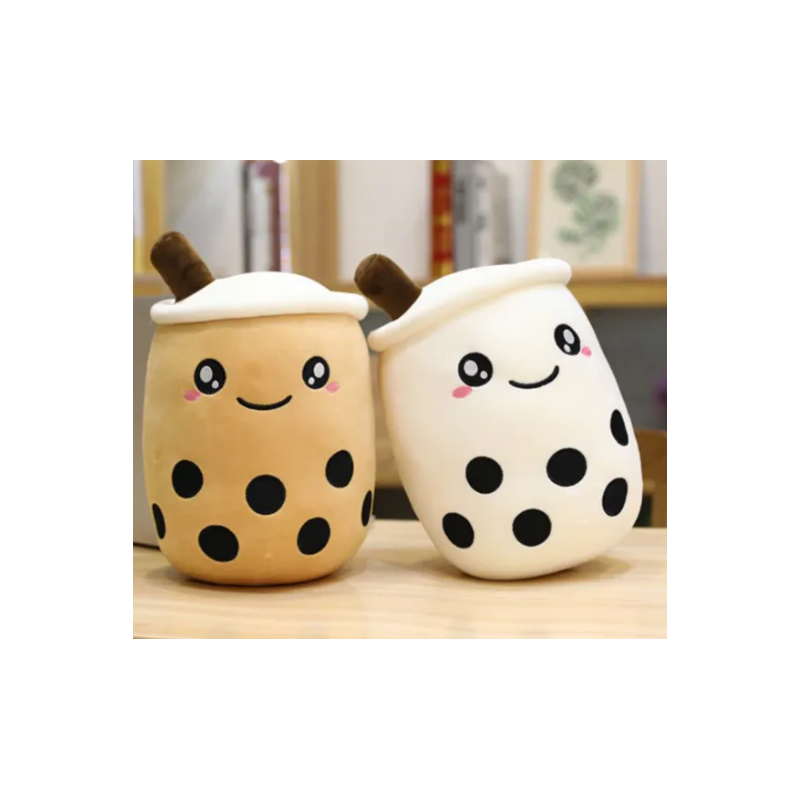 Mielas pliušinis žaislas / pagalvė Boba Bubble Tea, balta