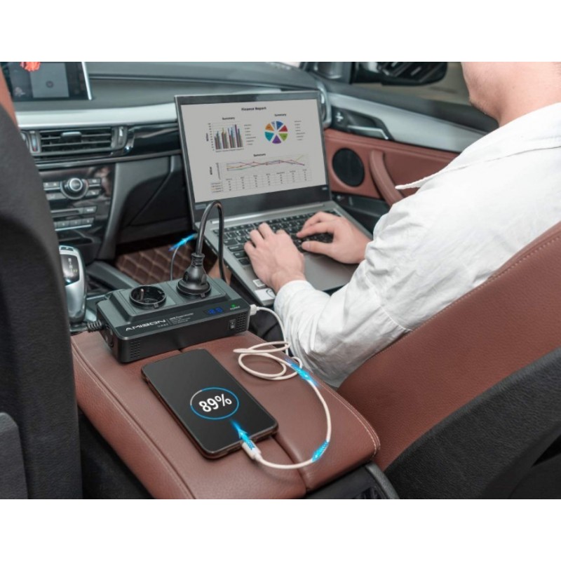 Automobilinis galios keitiklis iš 12V į 230V + 4 usb jungtys