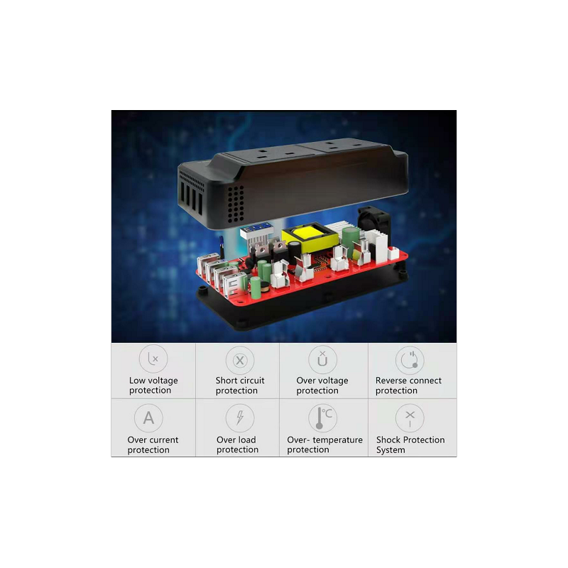 Automobilinis galios keitiklis iš 12V į 230V + 4 usb jungtys